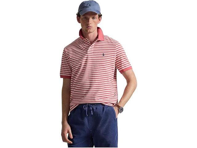 (取寄) ラルフローレン メンズ クラシック フィット ストライプド メッシュ ポロ シャツ Polo Ralph Lauren men Classic Fit Striped Mesh Polo Shirt Red Sky/White