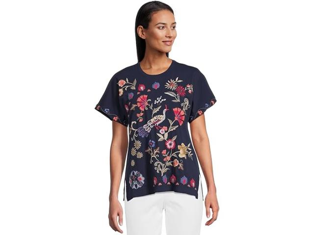 (取寄) ジョニー ワズ レディース サイド スリット ドルマン ティー - グロリア Johnny Was women Side Slit Dolman Tee - Gloria Blue Night