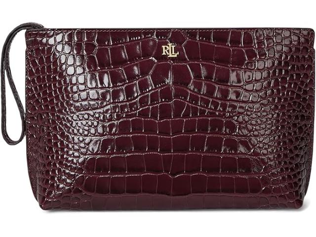(取寄) ローレン ラルフローレン レディース クロコダイル-エンボスド レザー ラージ ポーチ Lauren Ralph Lauren women Crocodile-Embossed Leather Large Pouch Dark Garnet