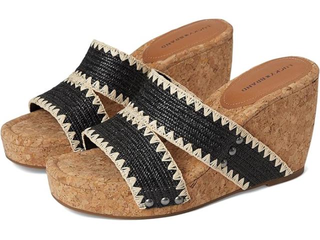 (取寄) ラッキーブランド レディース ウーブン バンド コルク ウェッジ サンダル Lucky Brand women Vickta Woven Band Cork Wedge Sandals Black