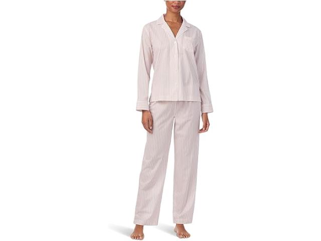 (取寄) ローレン ラルフローレン レディース ウーブン ロング スリーブ ノッチ カラー ロング パンツ パジャマ セット Lauren Ralph Lauren women Woven Long Sleeve Notch Collar Long Pant Pajama Set Pink Stripe