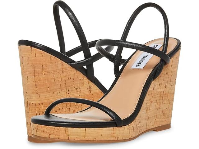 (取寄) スティーブマデン レディース ユーデル ウェッジ サンダル Steve Madden women Udell Wedge Sandal Black Leather 1