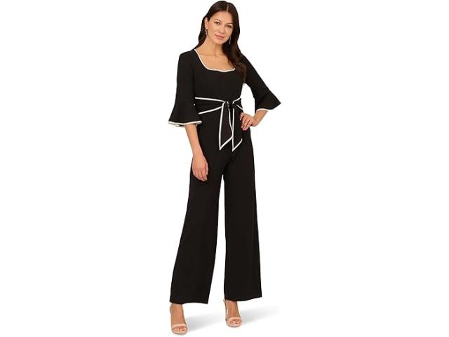 (取寄) アドリアナ パぺル レディース ラッフル スリーブ ジャンプスーツ Adrianna Papell women Ruffle Sleeve Jumpsuit Black/Ivory