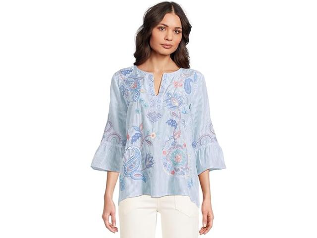 (取寄) ジョニー ワズ レディース ラッフル スリーブ ブラウザ Johnny Was women Ruffle Sleeve Blouse Barine Stripe