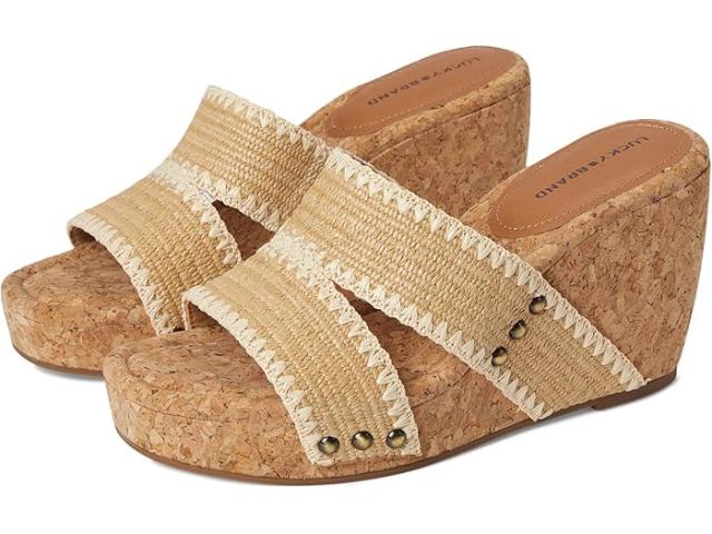 (取寄) ラッキーブランド レディース ウーブン バンド コルク ウェッジ サンダル Lucky Brand women Vickta Woven Band Cork Wedge Sandals Dark Natural
