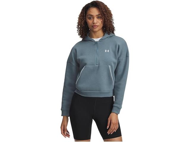(取寄) アンダーアーマー レディース ライバル フリース パイプド 1/2 ジップ ブーディ Under Armour women Rival Fleece Piped 1/2 Zip Hoodie Jasper Blue/White