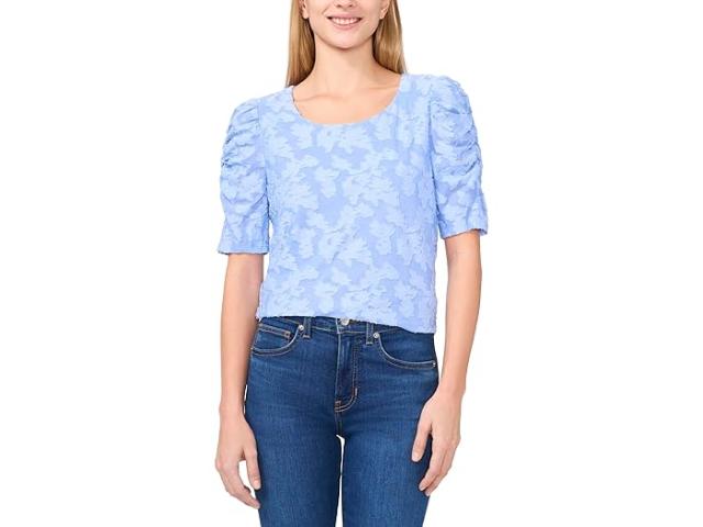 (取寄) シーシー レディース クルー ネック ルーシュド エルボー スリーブ トップ CeCe women Crew Neck Ruched Elbow Sleeve Top Vista Blue