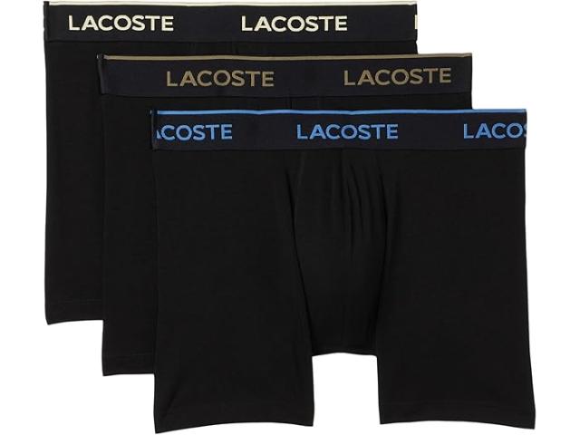 (取寄) ラコステ メンズ 3-パック ボクサー ブリーフ Lacoste men 3-Pack Boxer Briefs Black W/Grey/Olive/Yellow