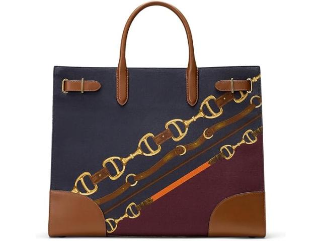 (取寄) ローレン ラルフローレン レディース ベルティング-プリント ラージ デヴィン トート バッグ Lauren Ralph Lauren women Belting-Print Large Devyn Tote Bag Diagonal Belting Print/Lauren Tan