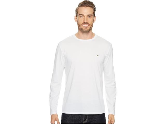 (取寄) ラコステ メンズ ロング スリーブ ピマ ジャージ クルー ネック T-シャツ Lacoste men Long Sleeve Pima Jersey Crew Neck T-Shirt White