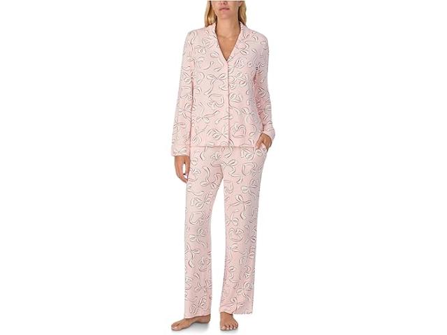 (取寄) ケイトスペード レディース ブラッシュ セーター ニット ジャージ ロング スリーブ ノッチ ロング パジャマ セット Kate Spade New York women Brushed Sweater Knit Jersey Long Sleeve Notch Long Pajama Set Spades Ribbon
