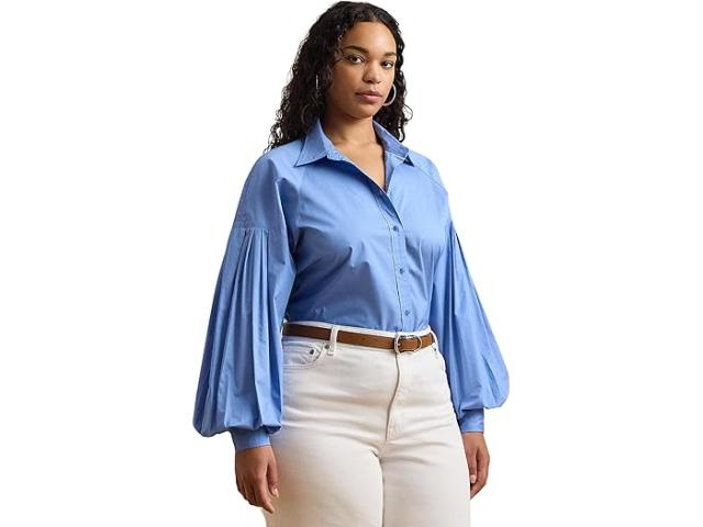 (取寄) ローレン ラルフローレン レディース プラス サイズ ロング スリーブ ボタン フロント シャツ Lauren Ralph Lauren women Plus Size Jaithey Long Sleeve Button Front Shirt Sky Blue