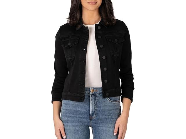 (取寄) カット フロム ザ クロス レディース ジュリア クロップ ジャケット ウィズ ドロップ ショルダー レギュラー ウエストバンド KUT from the Kloth women Julia Crop Jacket with Drop Shoulder Regular Waistband Black