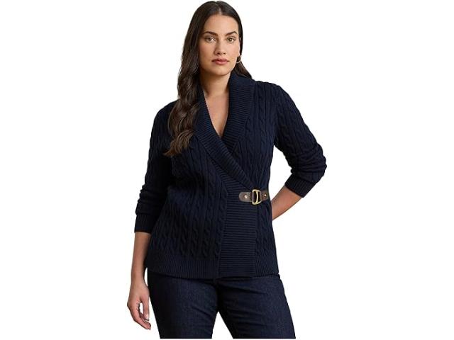 (取寄) ローレン ラルフローレン レディース プラス サイズ バックルド コットン セーター Lauren Ralph Lauren women Plus Size Buckled Cotton Sweater Lauren Navy