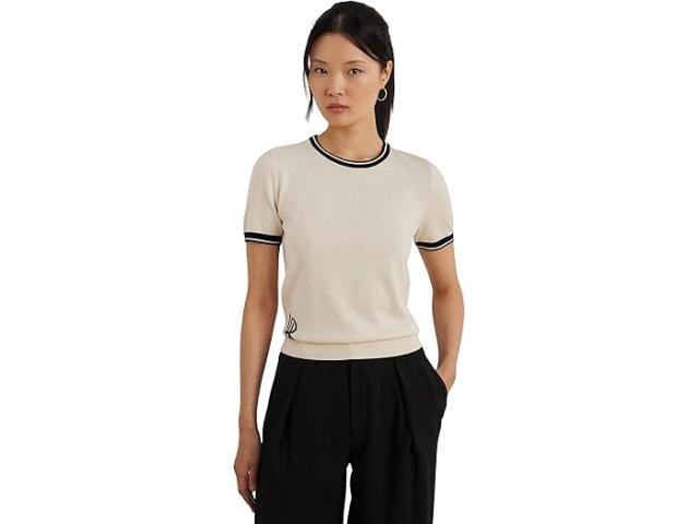 (取寄) ローレン ラルフローレン レディース ツートーン ショートスリーブ セーター Lauren Ralph Lauren women Two-tone Short-sleeve Sweater Mascarpone Cream/Black