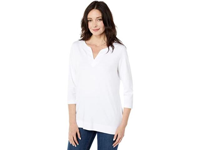 (取寄) エルエルビーン レディース ピマ トップス スプリットネック チュニック 3/4 スリーブ L.L.Bean women  Pima Tops Split-Neck Tunic 3/4 Sleeve White