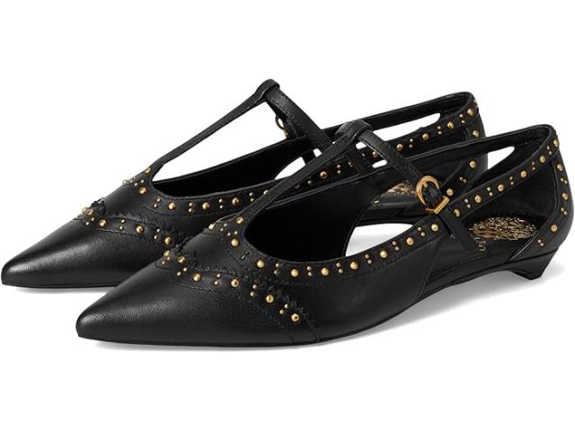 (取寄) ヴィンスカムート レディース スタデッド キトン ヒール Tストラップ フラッツ ミュール Vince Camuto women Valkie Studded Kitten Heel T-strap Flat Mule Black
