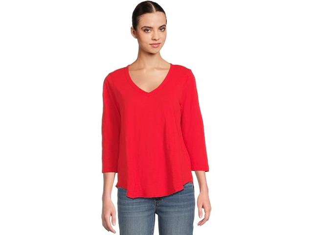 (取寄) モッドオードック レディース 3/4 スリーブ V-ネック ティー ウィズ カーブ ヘム Mod-o-doc women 3/4 Sleeve V-Neck Tee with Curved Hem Rouge