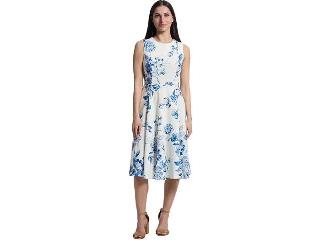 (取寄) カルバンクライン レディース スリーブレス フローラル フィット アンド フレア   women Sleeveless Floral Fit And Flare Cham Multi