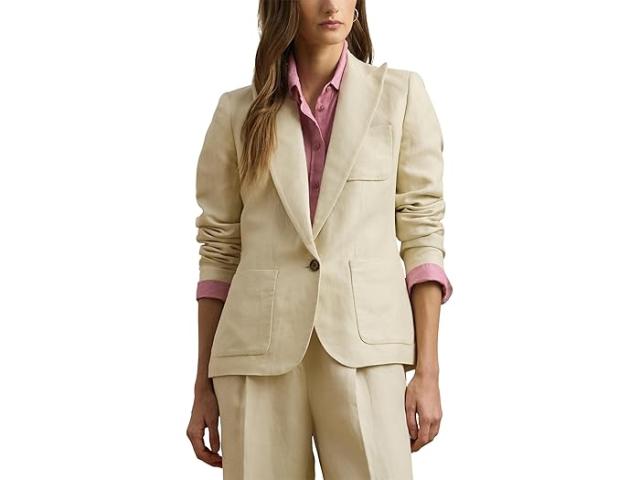 (取寄) ローレン ラルフローレン レディース リネンブレンド ツイル ブレーザー Lauren Ralph Lauren women Linen-Blend Twill Blazer Ivory Beige