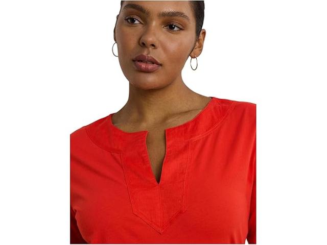(取寄) ローレン ラルフローレン レディース プラス サイズ コットン ジャージ スリー-クオーター-スリーブ チュニック Lauren Ralph Lauren women Plus Size Cotton Jersey Three-quarter-sleeve Tunic Bright Vermilion 取寄) ローレン ラルフローレン レディース プラス サイズ コットン