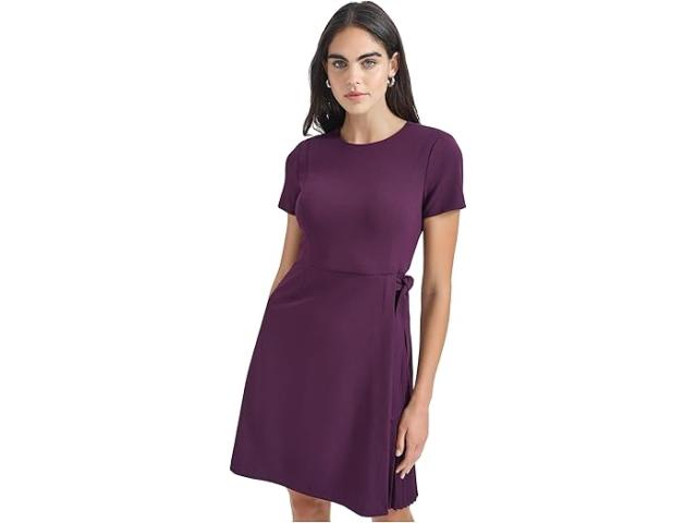 (取寄) カルバンクライン レディース ショート スリーブ プリーツ Aライン   women Short Sleeve Pleated Aline Aubergine