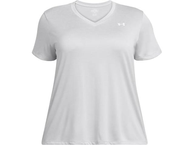 (取寄) アンダーアーマー レディース プラス サイズ テック ショート スリーブ V-ネック ツイスト Under Armour women Under Armour Plus Size Tech Short Sleeve V-Neck Twist Halo Gray/White/White