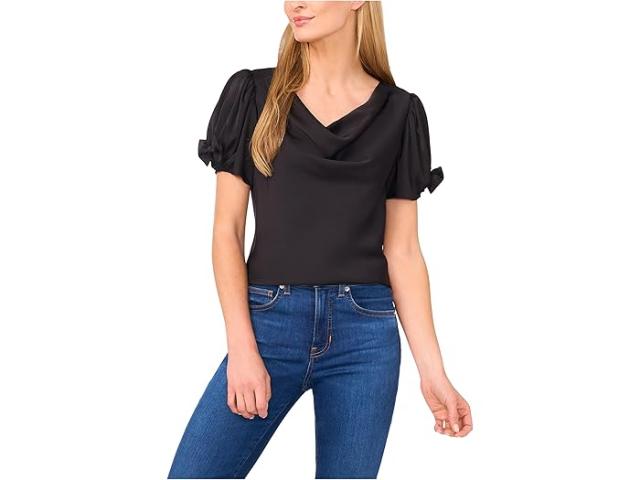 (取寄) シーシー レディース カウル ネック バブル ショート スリーブ トップ CeCe women Cowl Neck Bubble Short Sleeve Top Rich Black