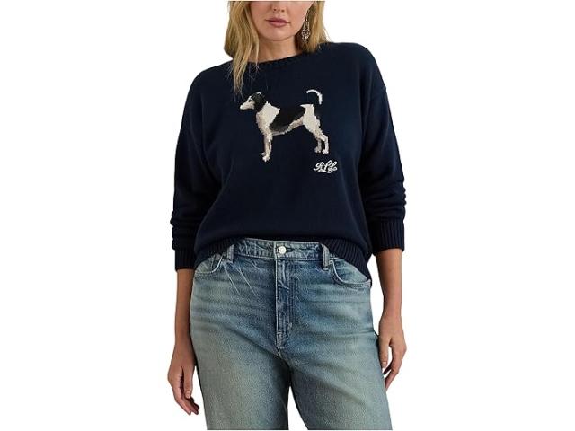(取寄) ローレン ラルフローレン レディース プラス サイズ インターシャ-ニット ドッグ コットン セーター Lauren Ralph Lauren women Plus Size Intarsia-Knit Dog Cotton Sweater Lauren Navy