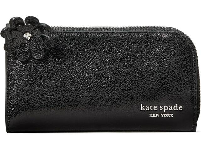 (取寄) ケイトスペード レディース デビン グレイズ レザー スモール スリム バイフォールド ウォレット ウィズ ノベル ジップ プル Kate Spade New York women Devin Glazed Leather Small Slim Bifold Wallet With Novel Zip Pull Black