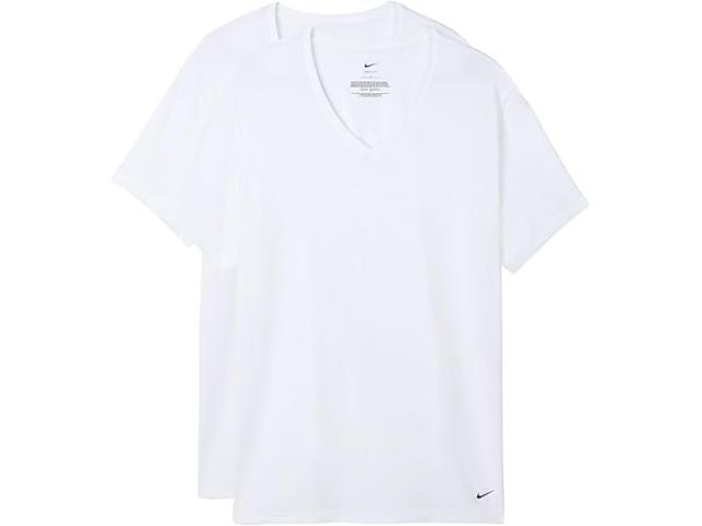 (取寄) ナイキ メンズ オール デイ コットン ストレッチ ショート スリーブ V-ネック 2-パック Nike men All Day Cotton Stretch Short Sleeve V-Neck 2-Pack White