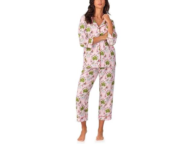 (取寄) ベッドヘッドパジャマズ レディース 3/4 スリーブ コットン ニット クロップド パジャマ セット Bedhead PJs women 3/4 Sleeve Cotton Knit Cropped Pajama Set Twelve Days of Christmas