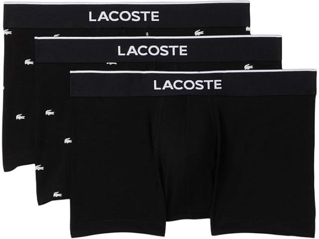 (取寄) ラコステ メンズ 3-パック プリンテッド ストレッチ トランクス Lacoste men 3-pack Printed Stretch Trunks Black