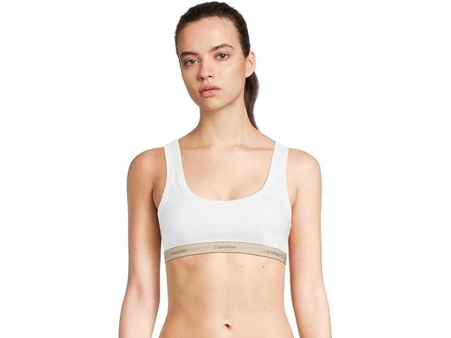 (取寄) カルバンクライン アンダーウェア レディース ヘリテージ コットン ストレッチ アンライン スクープネック ブラレット   Underwear women Heritage Cotton Stretch Unlined Scoopneck Bralette White