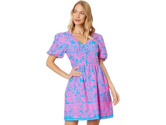 (取寄) リリー ピュリッツァー レディース スージー ショート スリーブ コットン ドレス Lilly Pulitzer women Suzie Short Sleeve Cotton Dress Aura Pink Leaf An Impression
