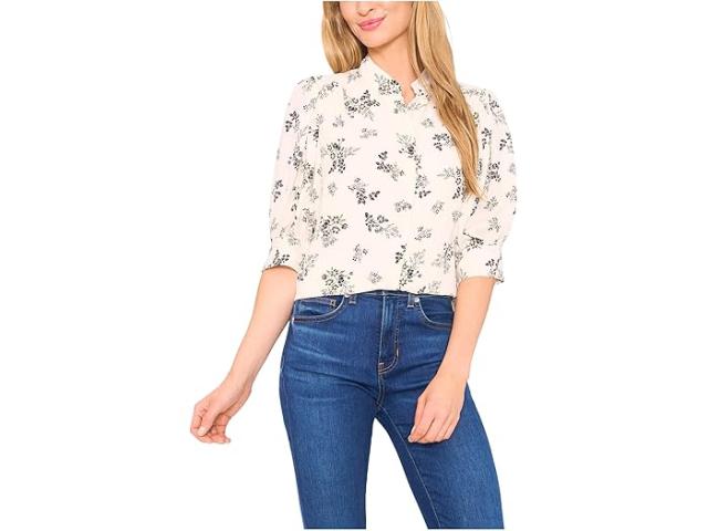 (取寄) シーシー レディース パフ ショート スリーブ ボタン フロント トップ CeCe women Puff Short Sleeve Button Front Top Butter Cream