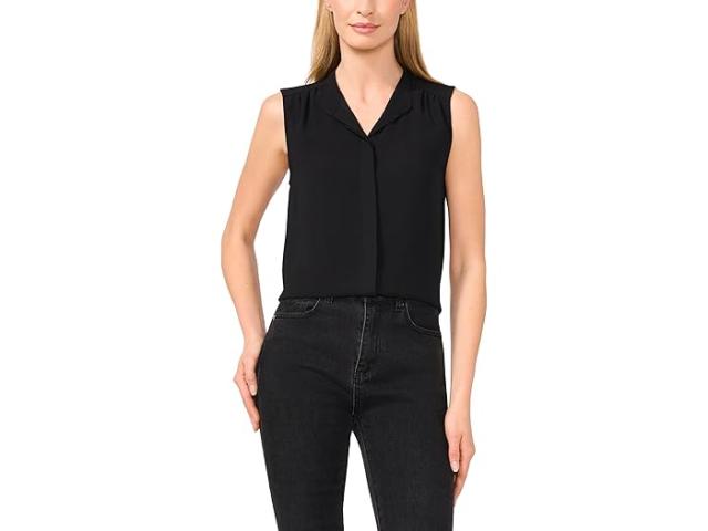 (取寄) シーシー レディース スリーブレス オープン カラー トップ W/ ヒドゥン プラケット CeCe women Sleeveless Open Collar Top W/ Hidden Placket Rich Black