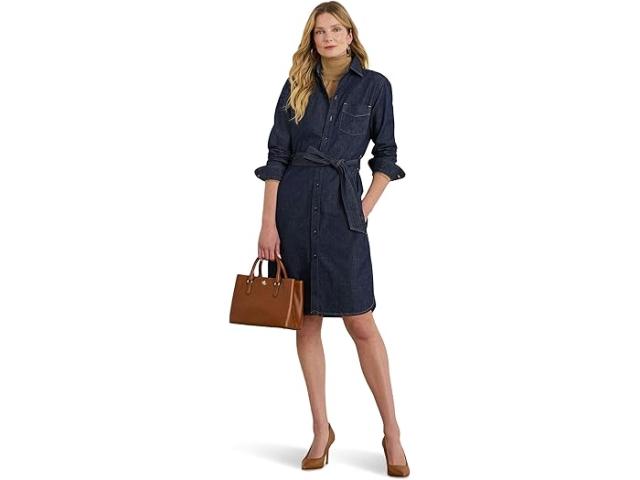 (取寄) ローレン ラルフローレン レディース ベルテッド デニム シャツドレス Lauren Ralph Lauren women Belted Denim Shirtdress Pure Rinse Wash