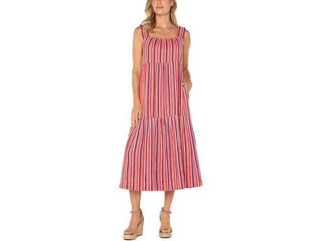 (取寄) リバプールロサンゼルス レディース スリーブレス ウーブン ミディ ドレス Liverpool Los Angeles women Sleeveless Woven Midi Dress Red/Blue Multistripe