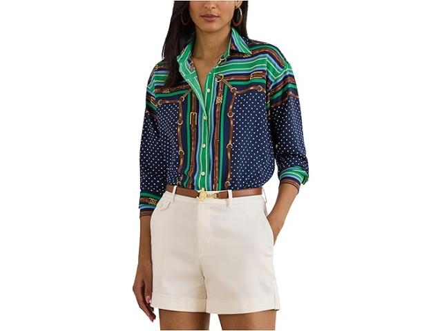 (取寄) ローレン ラルフローレン レディース リラックスド-フィット フィット ベルティング アンド ポルカ-ドット シャツ Lauren Ralph Lauren women Relaxed Fit Belting & Polka-Dot Shirt Blue Multi