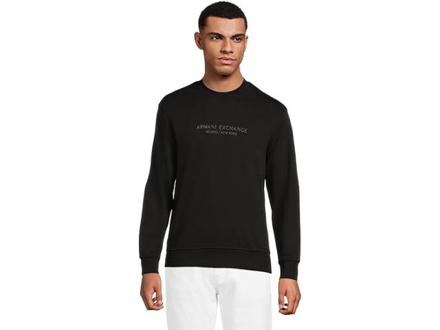 (取寄) アルマーニエクスチェンジ メンズ ミラノ / ニュー ヨーク ロゴ プルオーバー スウェットシャツ Armani Exchange men Milano/New York Logo Pullover Sweatshirt Black