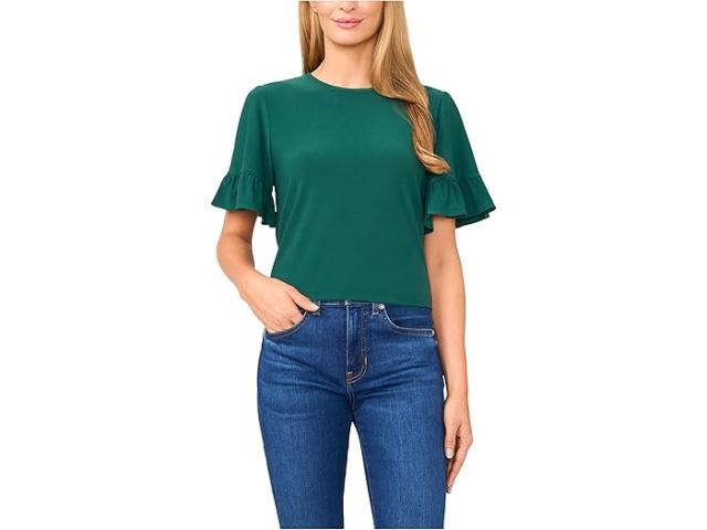 (取寄) シーシー レディース ショート スリーブ ラッフル ディテール ハイ ロウ トップ CeCe women Short Sleeve Ruffle Detail High Low Top Alpine Green