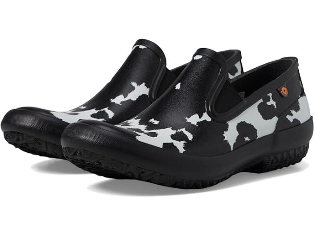 (取寄) ボグス レディース パッチ スリッポン - カウ Bogs women Patch Slip-On - Cow Black/White