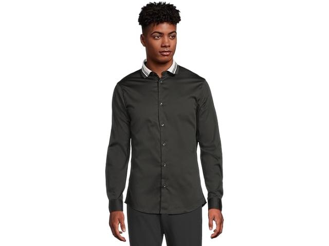 (取寄) アルマーニエクスチェンジ メンズ ストレッチ コットン サテン ロング スリーブ シャツ Armani Exchange men Stretch Cotton Satin Long Sleeve Shirt Jet Set/Deep Navy/Je