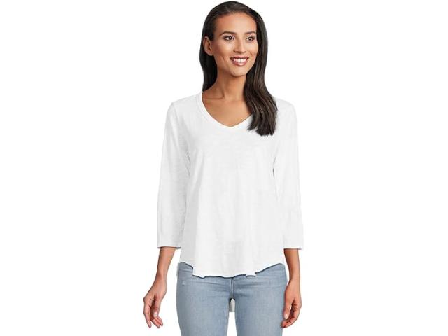 (取寄) モッドオードック レディース 3/4 スリーブ V-ネック ティー ウィズ カーブ ヘム Mod-o-doc women 3/4 Sleeve V-Neck Tee with Curved Hem White1