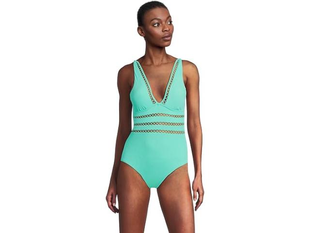 (取寄) ベッカ レディース モダン エッジ リブ トーニ バンジ ワン ピース BECCA women Modern Edge Rib Toni Plunge One Piece Aqua Sea