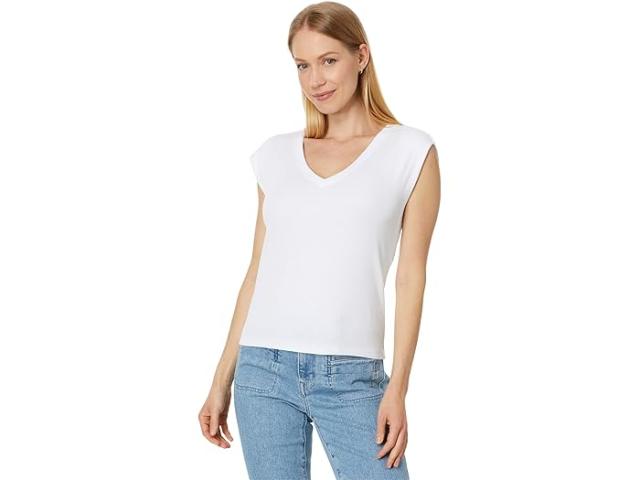 (取寄) マイケル スターズ レディース タティ V-ネック パワー ショルダー トップ Michael Stars women Tati V-Neck Power Shoulder Top White