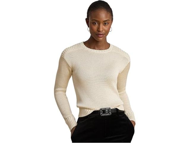 (取寄) ローレン ラルフローレン レディース コットンブレンド クルーネック セーター Lauren Ralph Lauren women Cotton-Blend Crewneck Sweater Mascarpone Cream