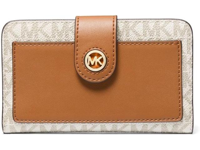 (取寄) マイケルコース レディース MK チャーム ミディアム タブ ポケット バイフォールド MICHAEL Michael Kors women Mk Charm Medium Tab Pocket Bifold Vanilla/Acorn