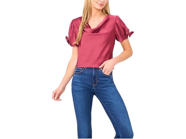 (取寄) シーシー レディース カウル ネック バブル ショート スリーブ トップ CeCe women Cowl Neck Bubble Short Sleeve Top Fresh Berry